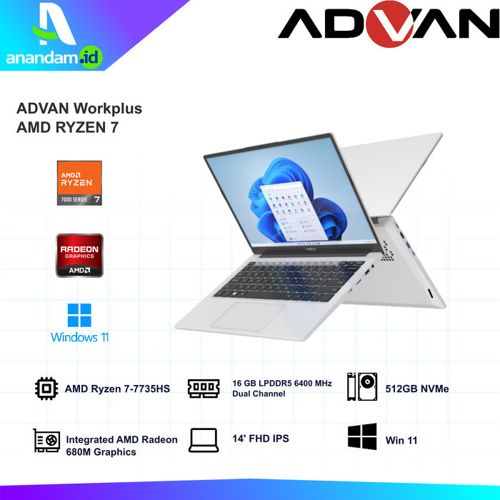 Jual ADVAN Laptop Workplus AMD RYZEN 7-7735HS 16GB 512GB 14'' FHD IPS ...