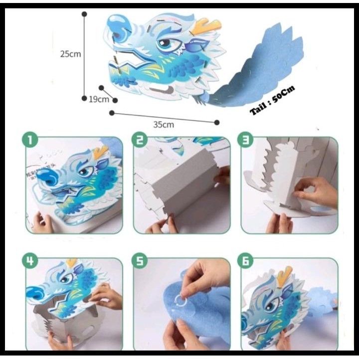 Jual TERMURAH DIY PAPERCRAFT DRAGON HEAD TOYS CNY LION DANCE KIDS ...