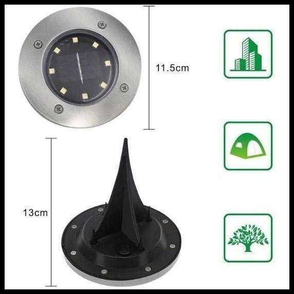 Jual LAMPU TAMAN SOLAR TANAM TANCAP PAVLING BULAT TENAGA SURYA 8 LED ...