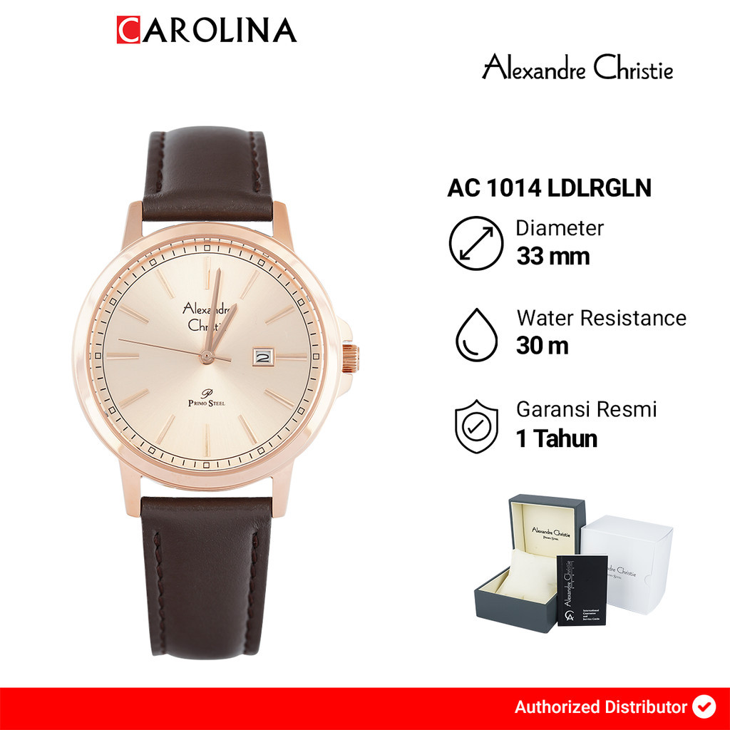 Jual Jam Tangan Wanita Alexandre Christie Primo Steel AC 1014 LDLRGLN Rose Gold Dial Brown ...