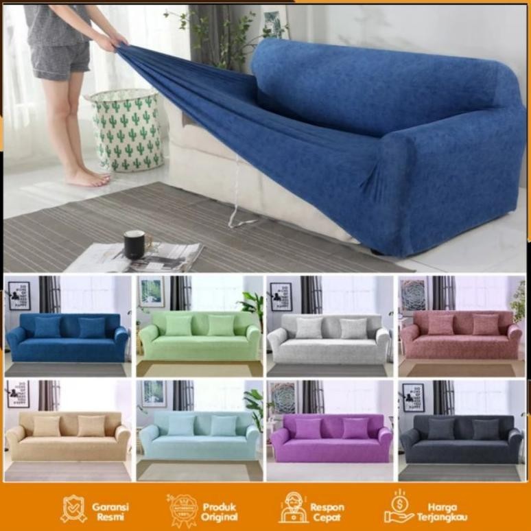 Jual [VARIAN BARU] [Original] SARUNG SOFA ELASTIS GRID POLOS 1 2 3 4 ...