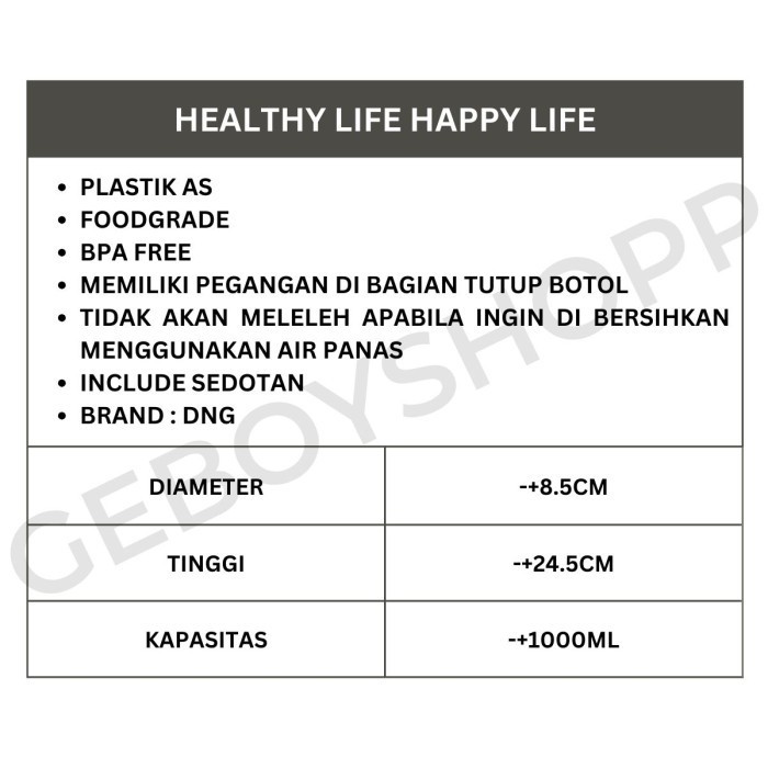 Jual Botol Air Healthy Life Happy Life 1Liter | Shopee Indonesia