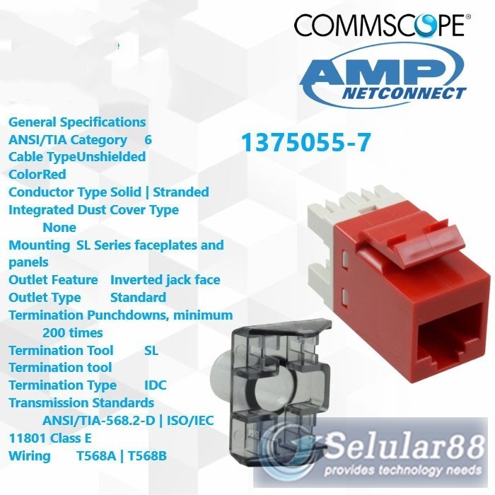 Jual AMP Commscope 1375055-7 Cat6 SL110 Series Modular Jack RJ45 RED ...