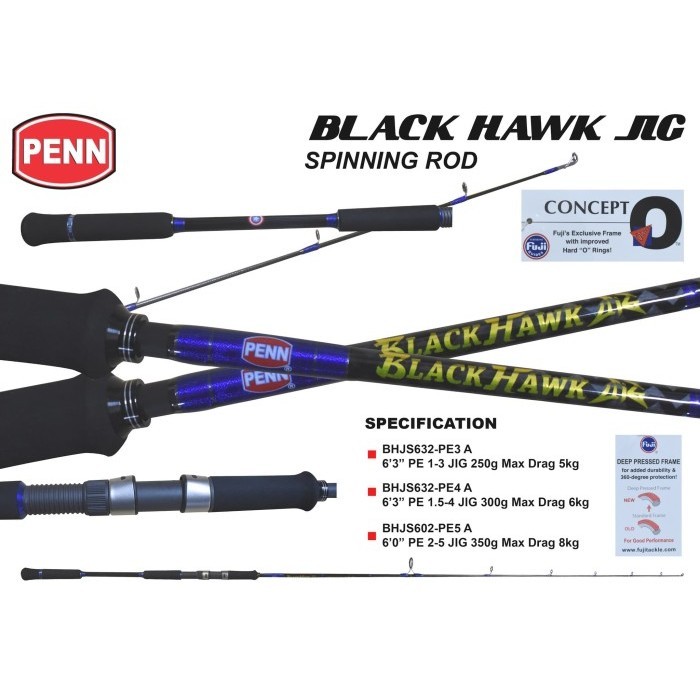 Jual Penn BLACK HAWK JIG Spinning Rod BHJS 632 - PE 1-3 (189cm ...