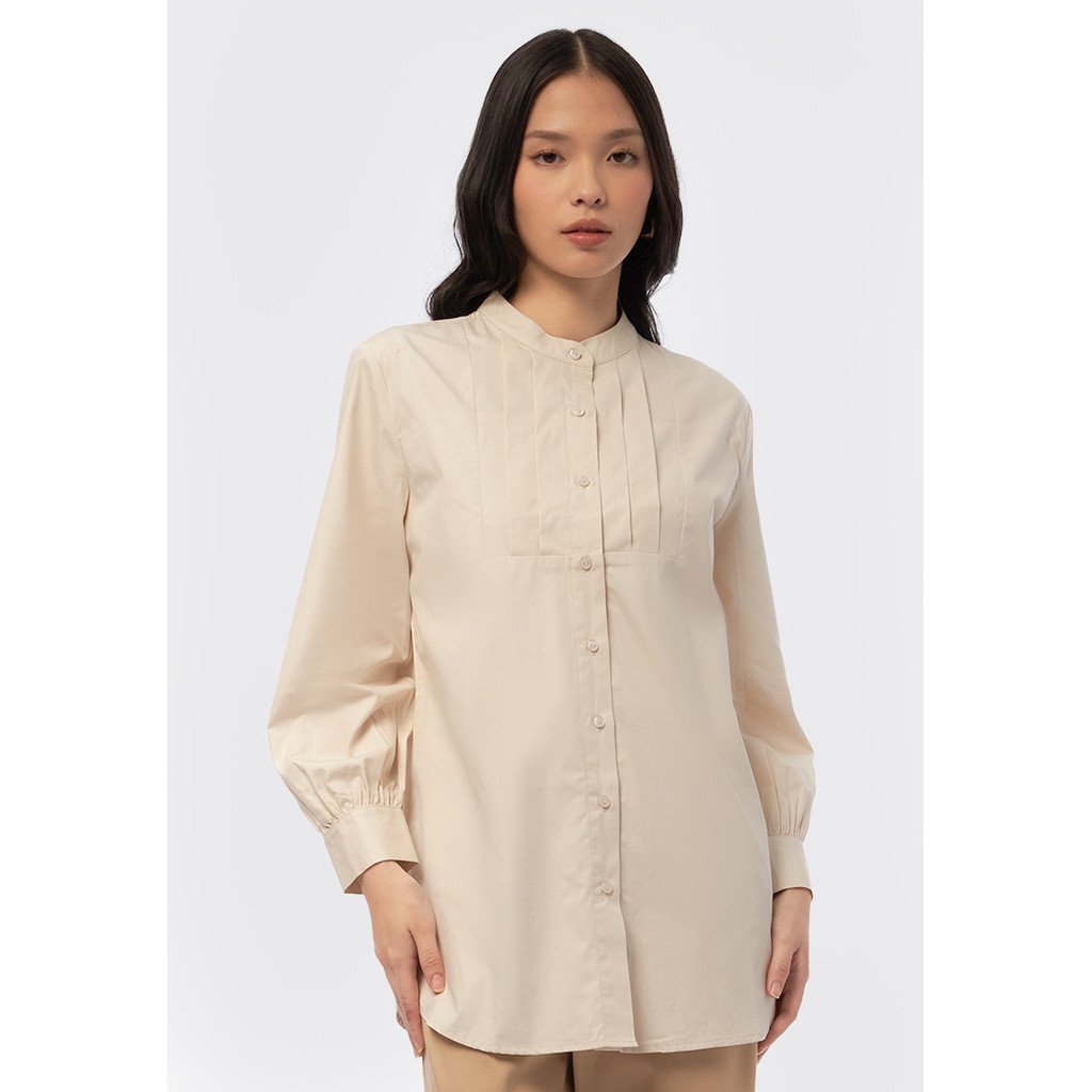 Jual Executive Tunic with Pleated Bib Details Beige | Shopee Indonesia