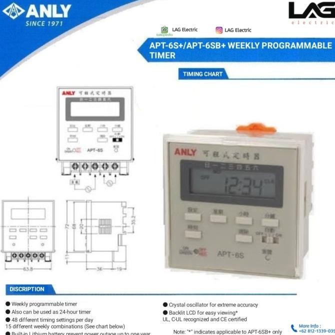 Jual [Ready] Digital Timer Apt-6S ,100-240Vac Anly 3 Programmable ( Ori ...