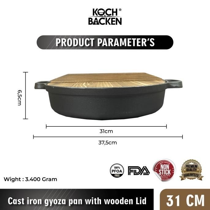 Jual [Ready] Koch&Backen Cast Iron Gyoza Pan With Wooden Lid - Sukiyaki ...