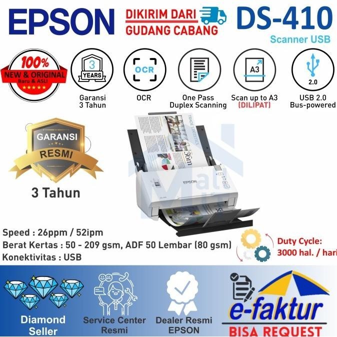 Jual SCANNER EPSON DS-410 EPSON DS410 SCAN UP TO A3 STITCH GARANSI RESMI | Shopee Indonesia