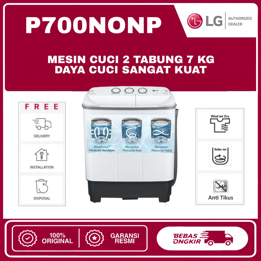 Jual Mesin Cuci 2 Tabung LG P700NONP 7 KG Semi Automatic P700N 320 W ...