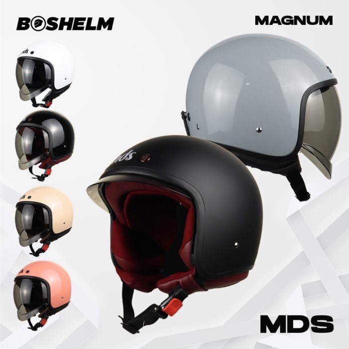 Jual Helm Retro Mds Magnum Solid Helm Half Face Sni | Shopee Indonesia