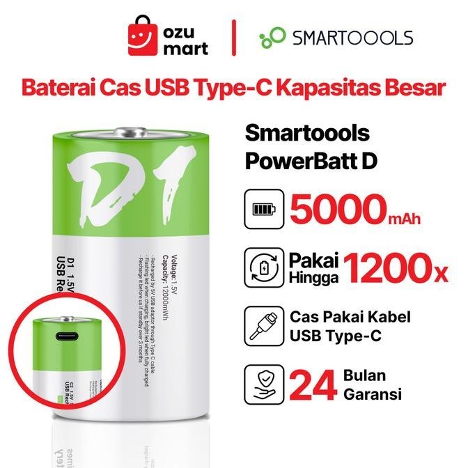 Jual BEBAS ONGKIR - Baterai Isi Ulang Smartoools Ukuran D 1.5V Type-C Port USB | Shopee Indonesia