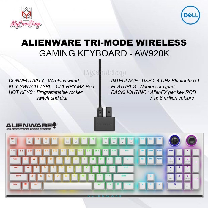 Jual DELL ALIENWARE TRI-MODE WIRELESS KEYARD AW920K ALIENFX RGB ...