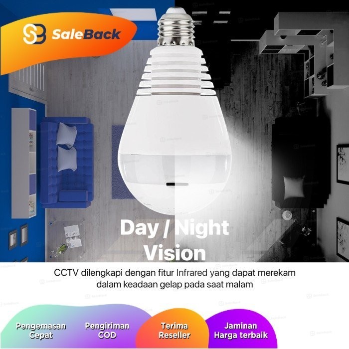 Jual Cctv Wifi Panoramic 360 Derajat 1080P Lampu Ip Kamera Cctv 3D Vr ...