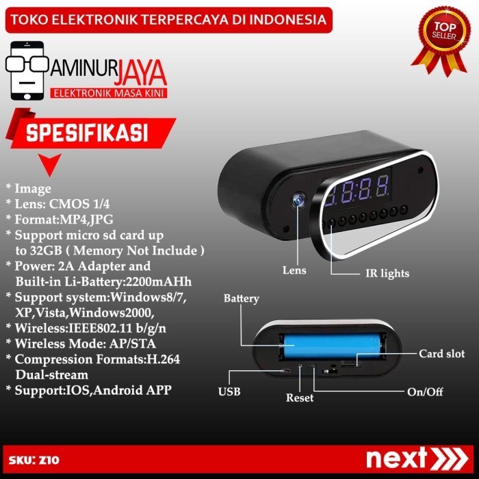 Jual Z10 Kamera Jam Meja Wifi Spy Cam Hidden Camera Tersembunyi Desk ...