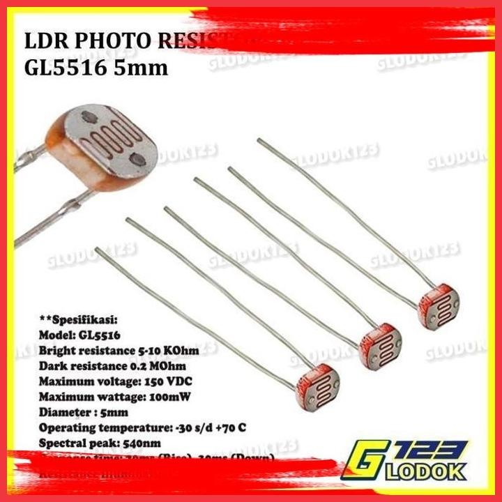 Jual (GLOD) LDR GL5516 5MM PHOTORESISTOR LIGHT DEPENDENT RESISTOR ...