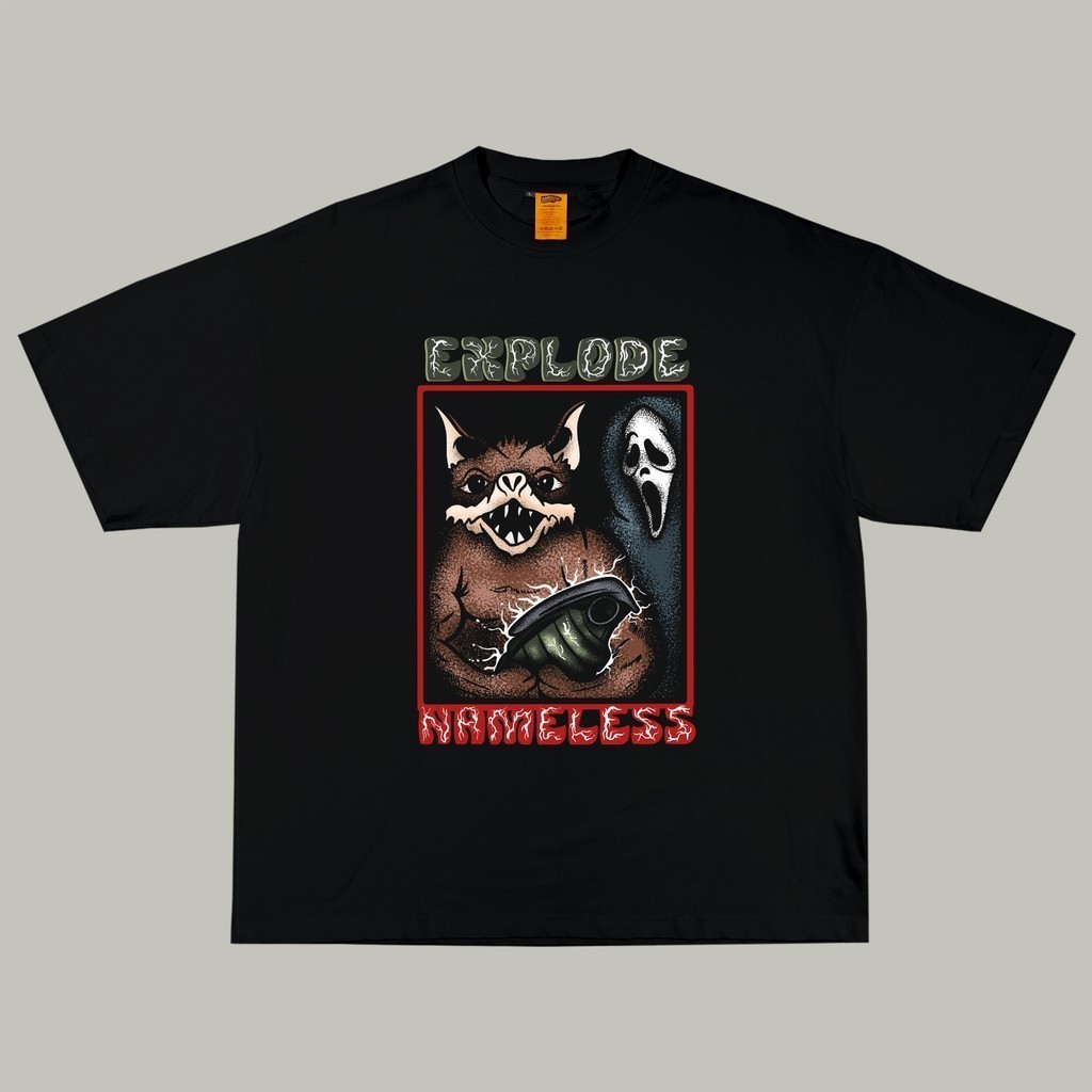 Jual Boxy T-shirt Black Explode Cotton 20s Free Sticker Nameless ...