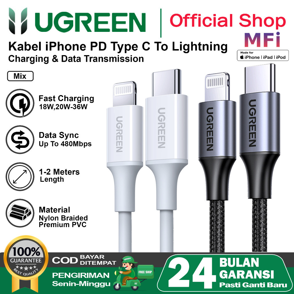 Jual Ugreen Kabel Data Iphone Ipad Mfi Type C To Lightning 11 12 13 14 Fast Charging Premium ...