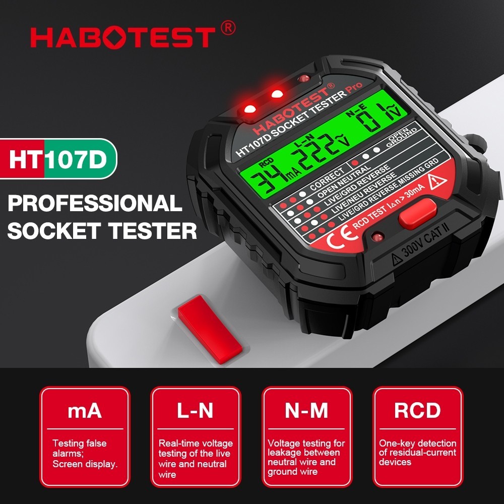Jual Habotest Ht107D Gfci Socket Tester 48V-250V Earthing Tester ...