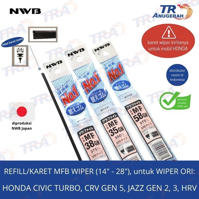 Jual Karet Wiper Refill NWB 14, 16, 18, 19, 26 inch HRV, CRV, Civic Turbo | Shopee Indonesia