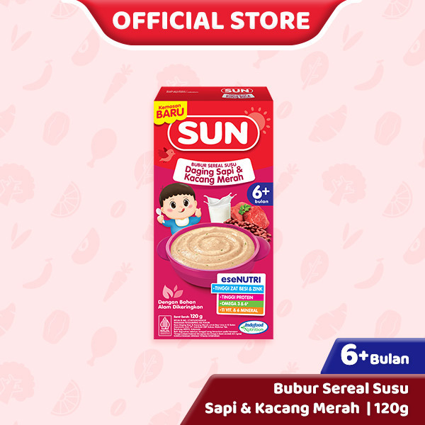 Jual SUN Bubur Sereal Susu Daging Sapi & Kacang Merah Box 120g | Shopee ...
