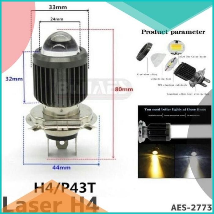 Jual Bohlam Lampu LED H4 Lensa / Laser 2 warna Putih dan Kuning 8JVLZ4 ...