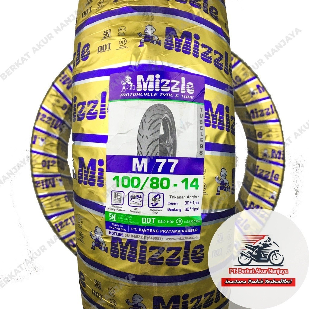 Jual Mizzle M77 100/80-14 Ban Motor Matic Tubeless BONUS Pentil ...
