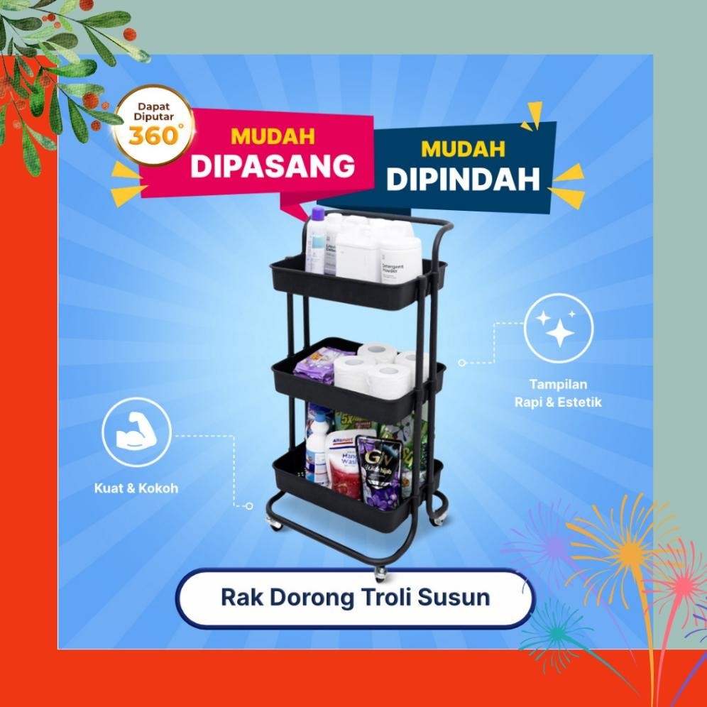 Jual Rak Dapur Dorong Besi Stainless Rak Troli Susun Serbaguna Roda 3 ...
