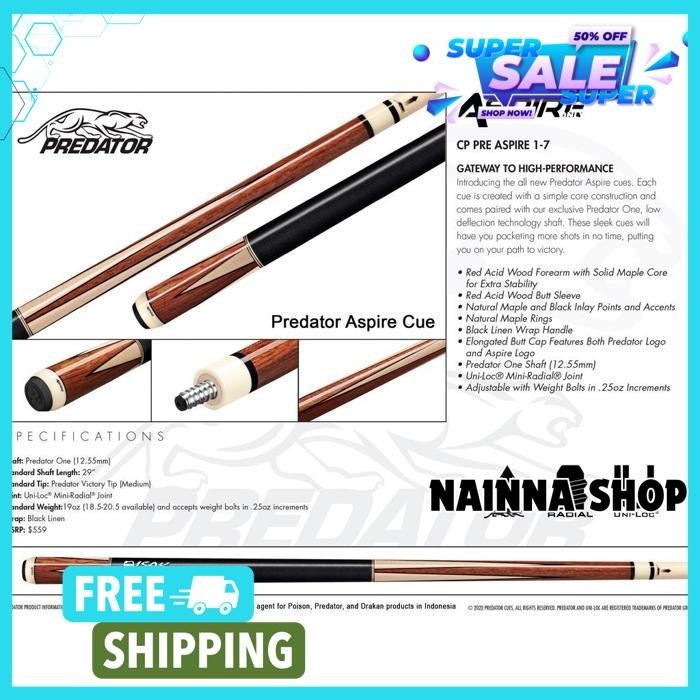 Jual PREDATOR ASPIRE 1-7 POOL CUE | LOW DEFLECTION RADIAL ONE SHAFT ...