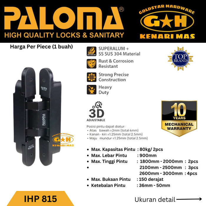 Jual PALOMA IHP 815 ENGSEL HINGE CONCEALED PL80 BLACK ENGSEL TANAM PINTU | Shopee Indonesia