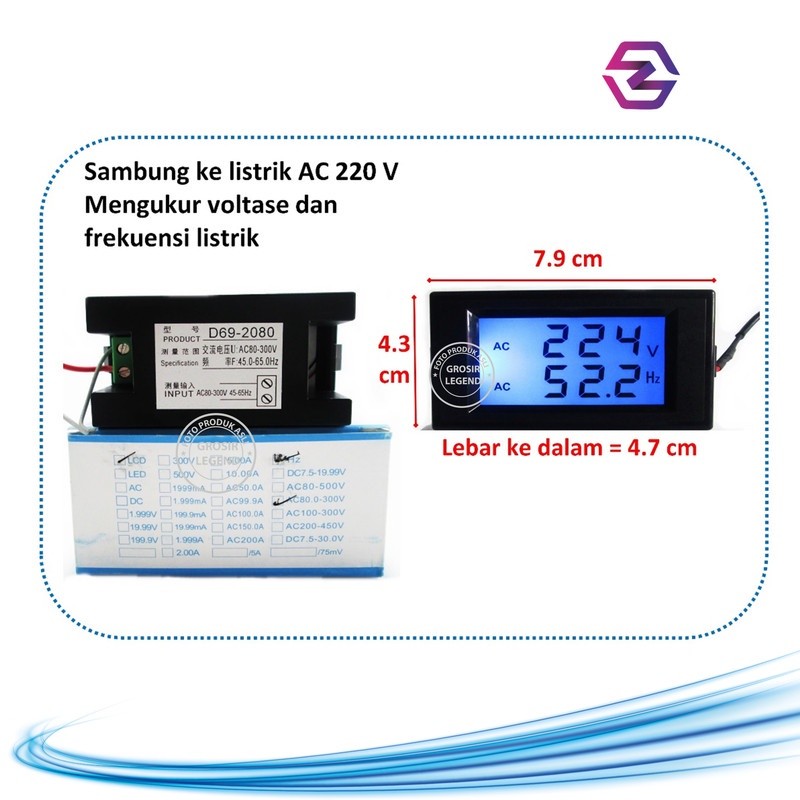 Jual Digital AC Voltmeter 220V Frequency Volt HZ meter display warna biru | Shopee Indonesia