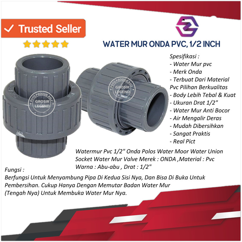 Jual Watermur Pvc 1/2" Onda Polos Water Moor Water Mur Valve Union ...