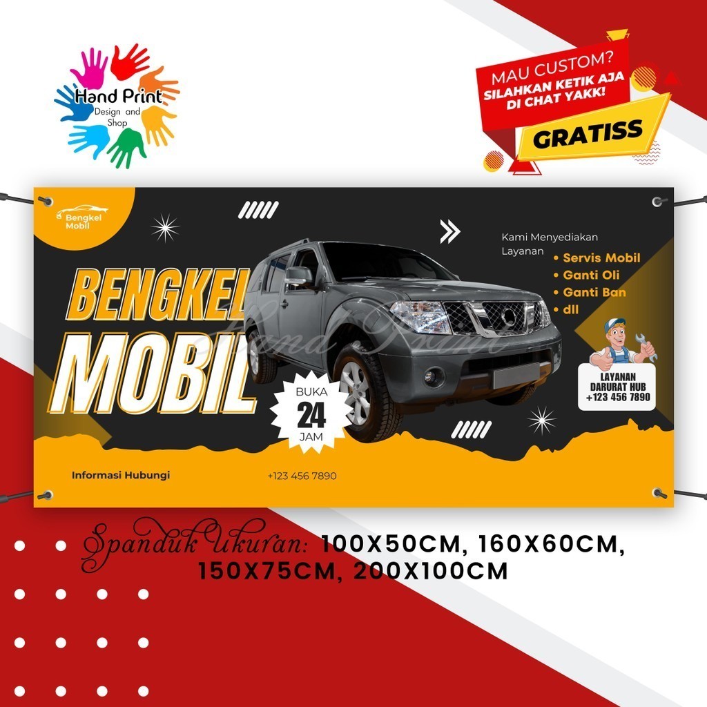 Jual Cetak Spanduk Banner Bengkel Mobil Hitam Kuning MMT Spanduk Custom ...
