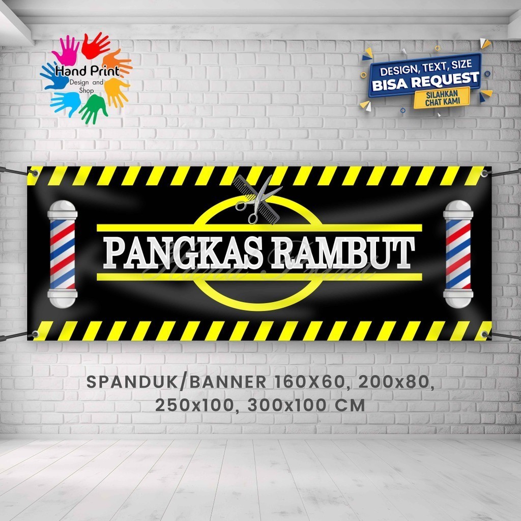 Jual Cetak Spanduk Banner Pangkas Rambut Barbershop Hitam Kuning MMT ...
