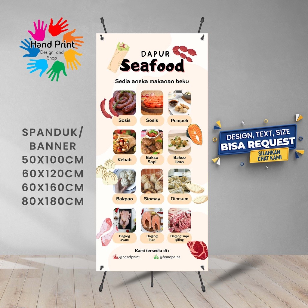 Jual SPANDUK BANNER Warung Seafood Jajanan Pedas Krem 60x160 CM Outdoor ...