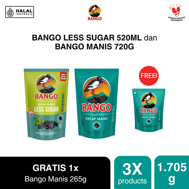 Jual Beli 1 Bango Less Sugar 520ml + 1 Bango Manis 720gr GRATIS Bango ...