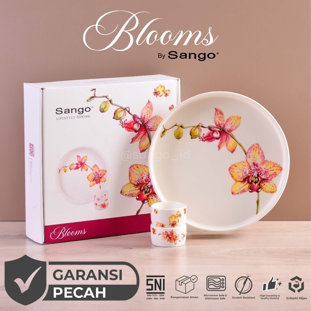 Jual SANGO Set Piring Makan Kaden dan Tempat Saus Bloom (Isi 3) Hampers ...