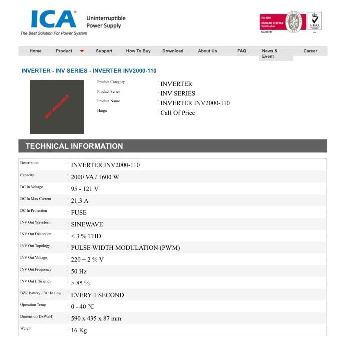 Jual ICA INV 2000-110 INV2000-110 RACK MONT INVERTER SINEWAVE | Shopee ...