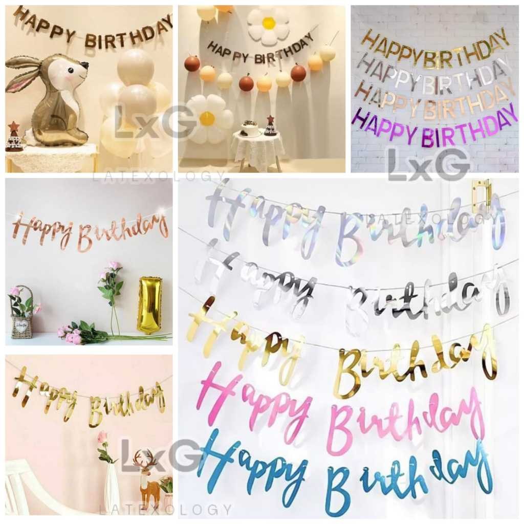Jual Banner Happy Birthday Sambung Latin / Set Huruf Kapital Garland ...