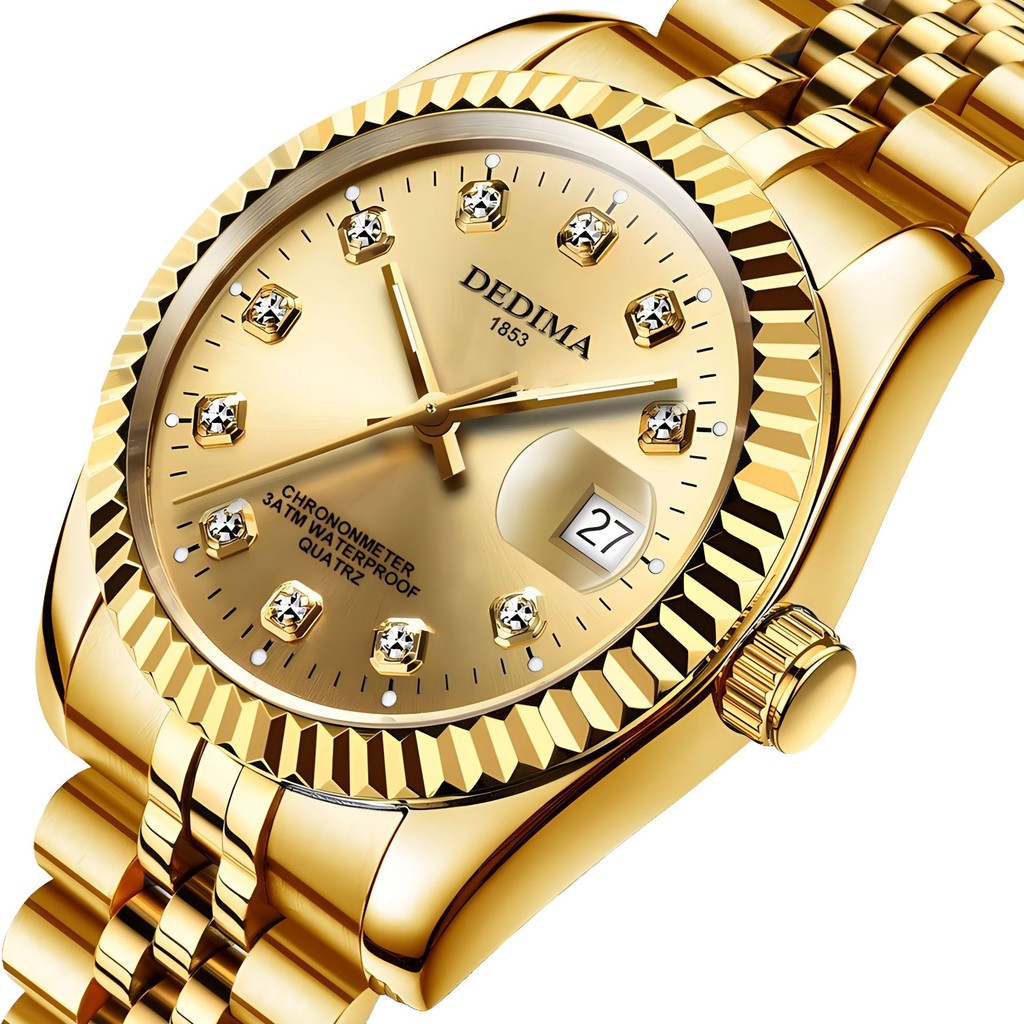 Jual Steel Watch Waterproof High-End Gold Watch Brand Men's Women's ...