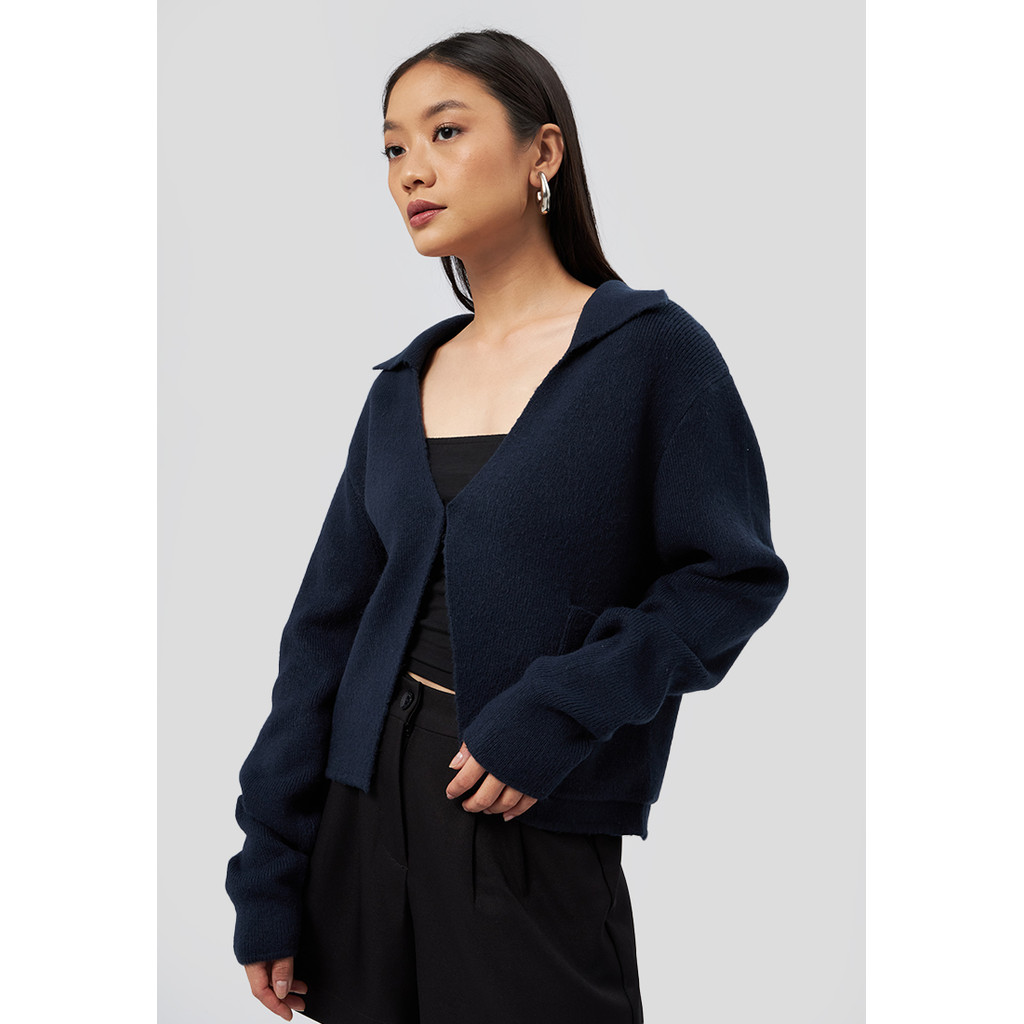 Jual Executive Long Sleeve Collared Cardigan Navy | Shopee Indonesia