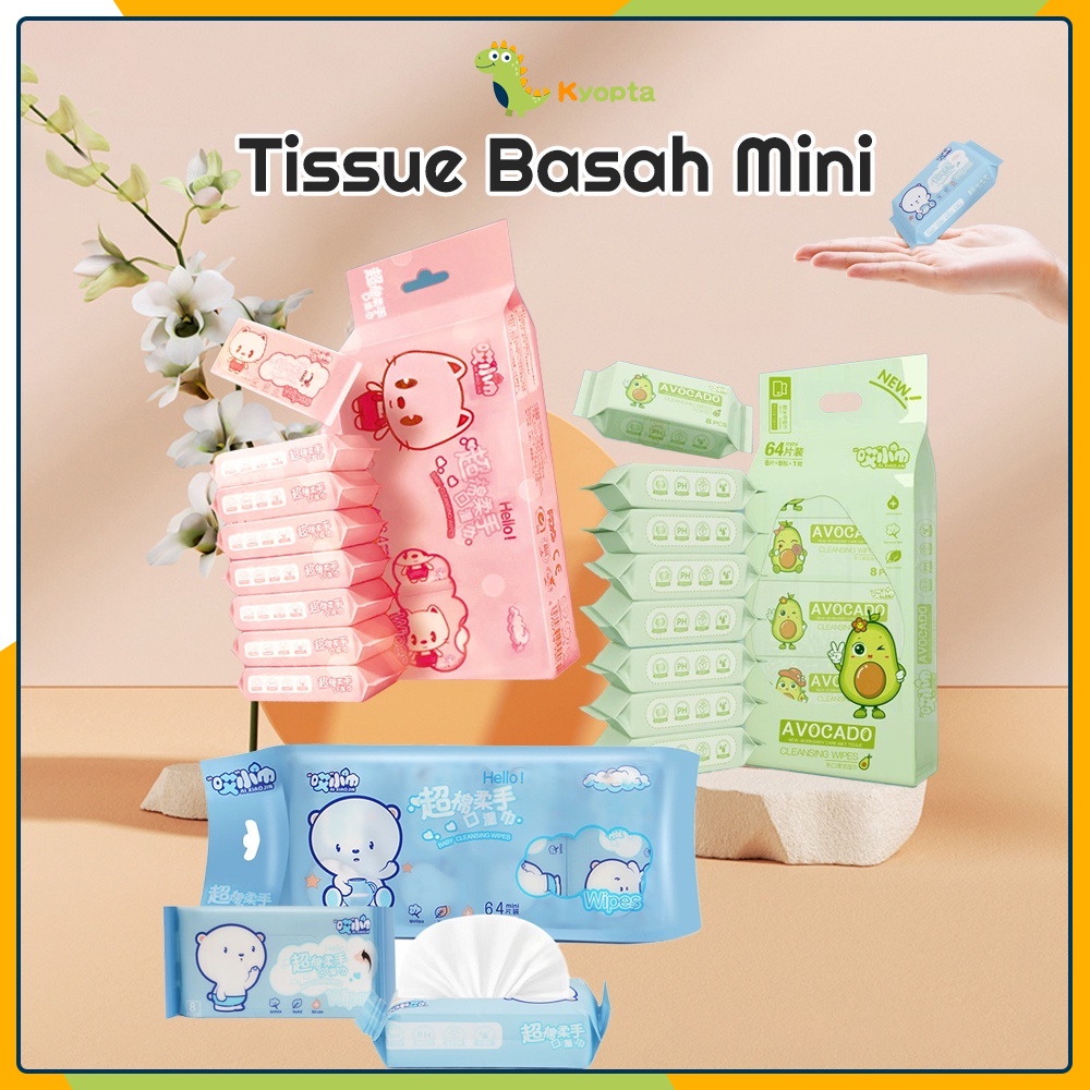 Jual Kyopta Tissue basah mini Tisu basah 8 pack Tissue basah lucu wet ...