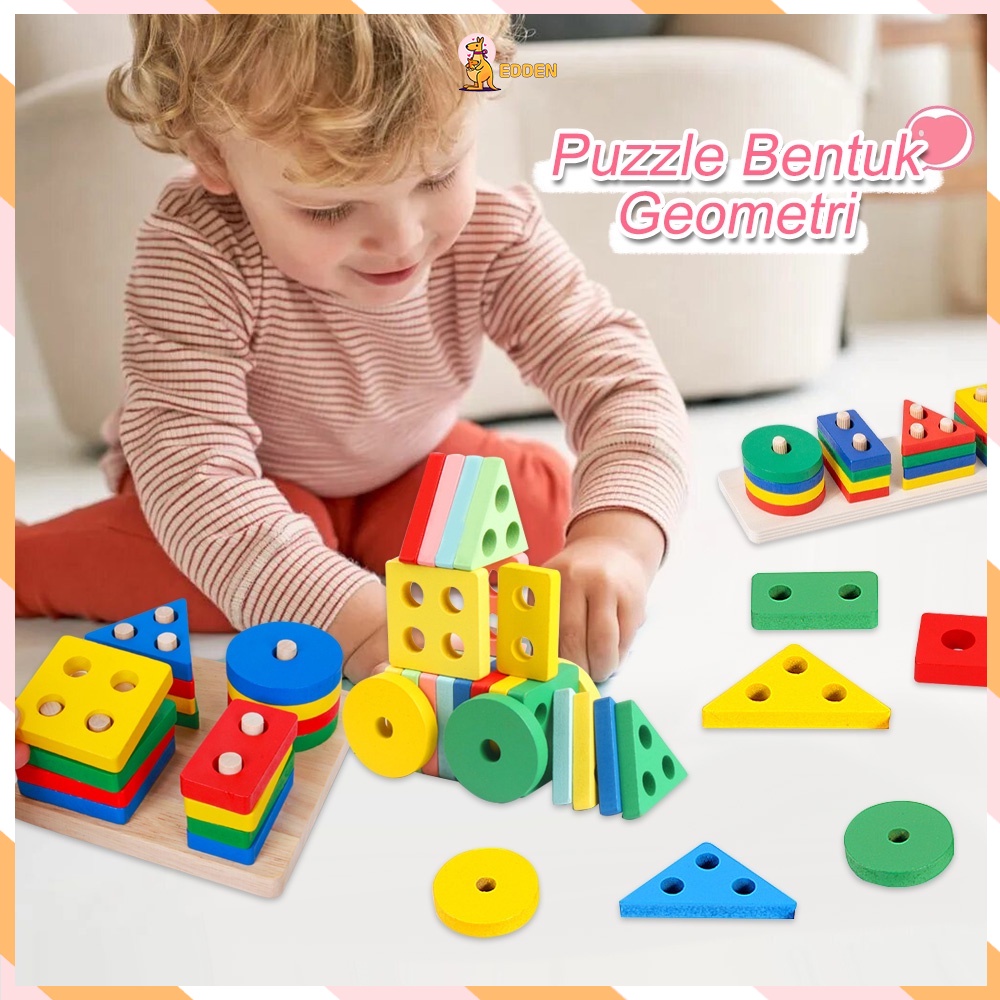 Jual Edden Matching shape mainan kayu Wooden toys Mainan kayu anak ...