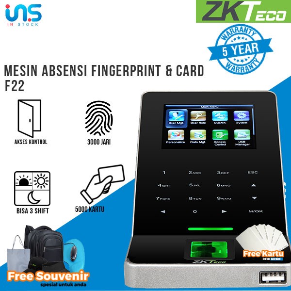 Jual Mesin Absensi Fingerprint Dan Kartu ZKTECO F22 Bisa Akses Kontrol | Shopee Indonesia