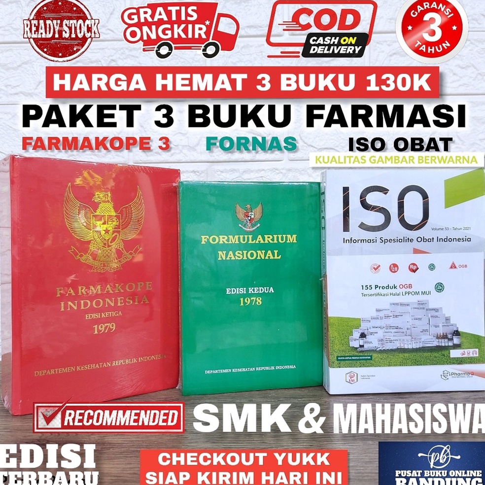 Jual [KODE X39H] PAKET 3 BUKU FARMASI DASAR FARMAKOPE INDONESIA EDISI 3 FORMULARIUM NASIONAL ...
