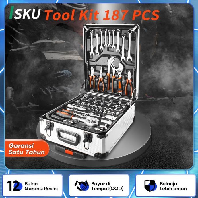 Jual ISKU Tool Kit Set 187 PCS Perkakas Bengkel/Tool box setPerkakas Bengke | Shopee Indonesia