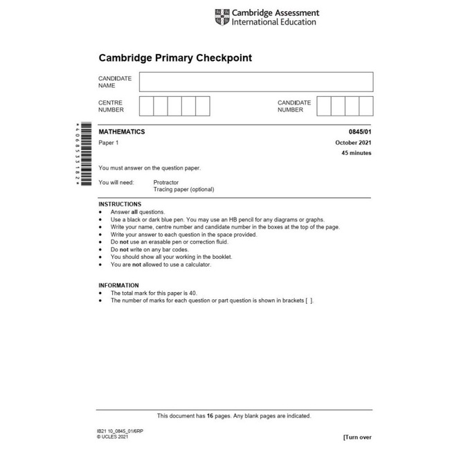 Jual Primary Checkpoint 2015-2022 Mathematics 0845 past paper & mark ...