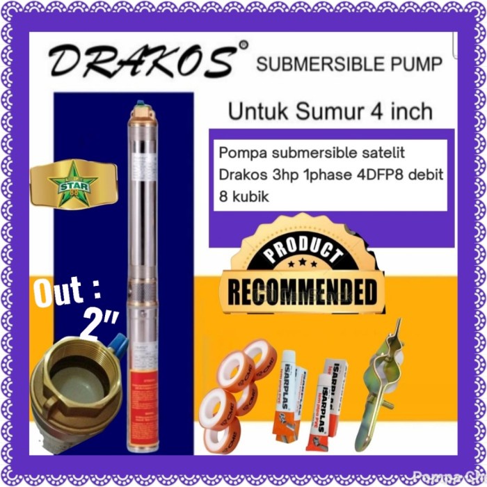 Jual Pompa Satelit Drakos 3Hp 1Phase 4Dfp8 Debit 8 Kubik Submersible ...