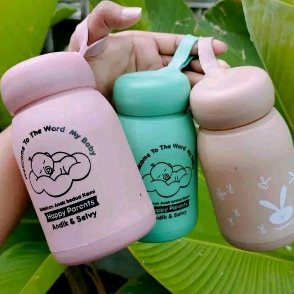 Jual Rabbit Glass Sprout cup BOTOL MINUM 330ml + FREE CASTEM NAMA ...