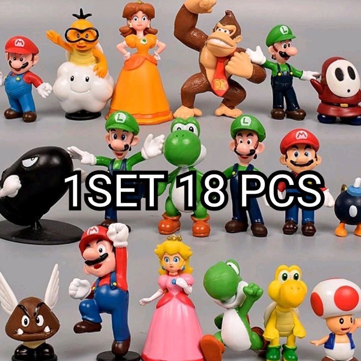Jual _0ZR Action Figure Set Isi 18 Super Mario Mario Bros Luigi Goomba ...