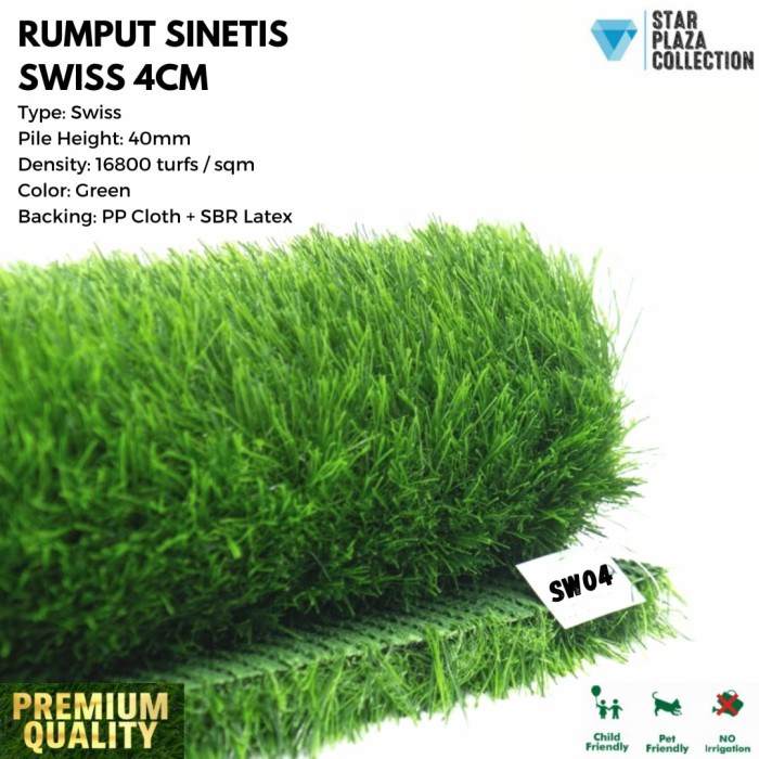 Jual Rumput Sintetis Swiss Grass 4cm 40mm (Rumput Palsu, Artificial ...